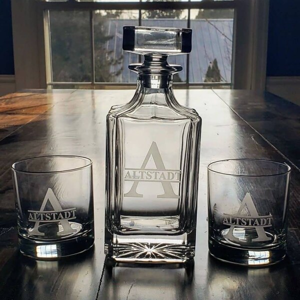 Whiskey Decanter Set, Personalized Split Letter Monogram Set, Initials ...