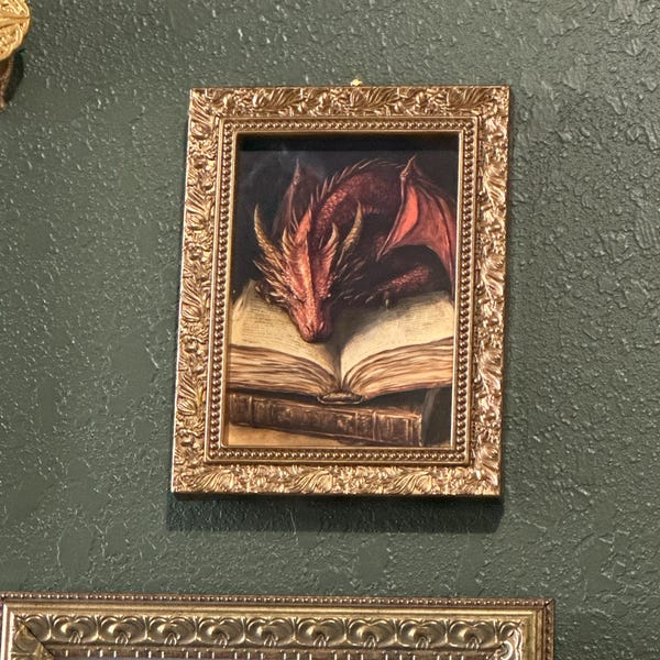 Large Book Dragon Painting, Art Print Poster, Gothic, Fantasy Wall ...