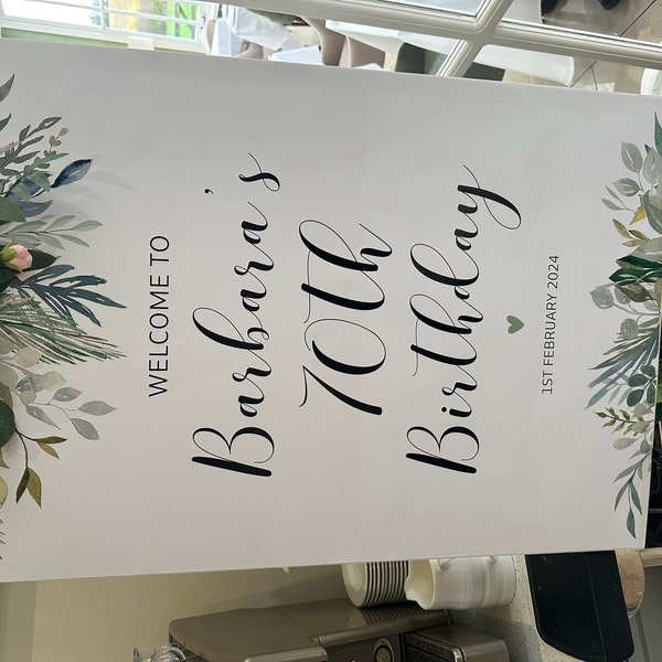 Birthday Party Welcome Sign, Green Foliage Design, Personalised ANY AGE ...