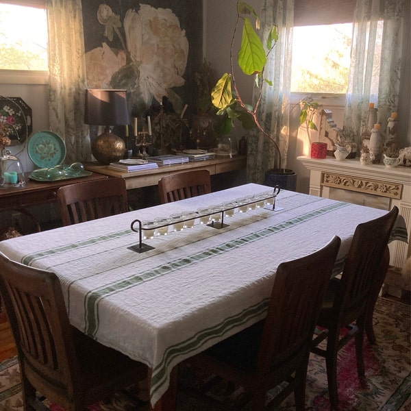 Heavy Linen Tablecloth for Easter Table - French Style Striped Washed ...
