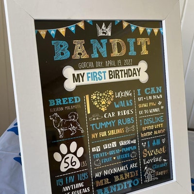Dog Birthday Chalkboard Sign, Dog Party, Pet 1st Birthday Chalkboard ...