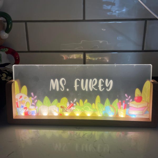 Personalized Name Plate With Wooden Base Lighted Acrylic Nameplate Name ...