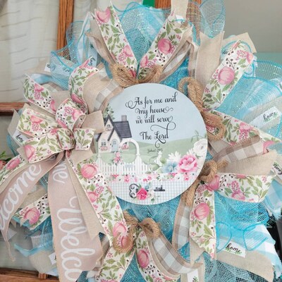 8 Round Scripture Wreath Sign, Wreath Signs, Floral Wreath Sign, as for ...