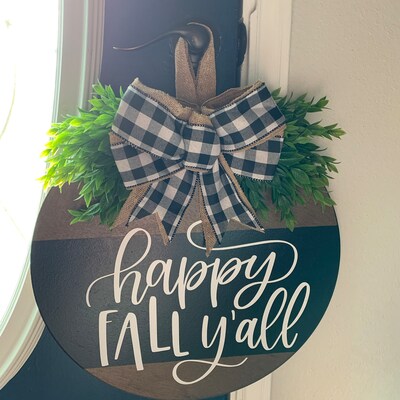 Fall Front Door Decor Happy Fall Y'all Fall Door Hanger Fall Wreath ...