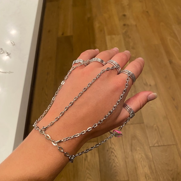 Handmade Anime Chain Bracelet and Five Finger Rings - Etsy