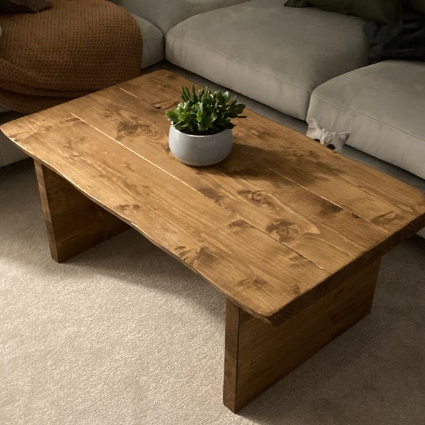 Waney / Live Edge Coffee Table Rustic Tudor Oak Solid Wood Chunky Low ...