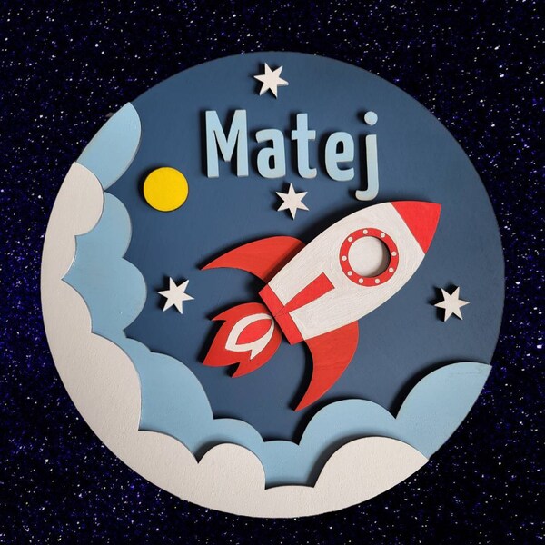 Rocket Baby Name Sign SVG. Laser Cut File for Glowforge, Space Star ...