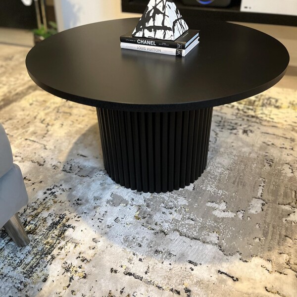 Round Fluted Table Wooden Fluted Table Creamy White Coffee Table Ribbed ...