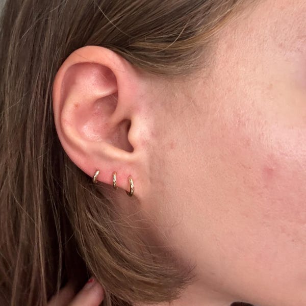 14k Yellow Gold Hoop Earrings 12-50x2.0mm, Piercing to Lobe, Upper-lobe ...