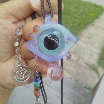 Glass Eye Pendant Flameworked Boro Yellow Iris Blue Casing - Etsy