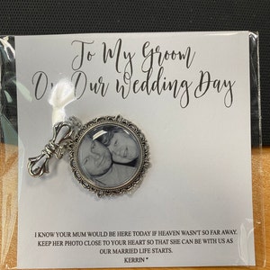 Personalised Memorial Photo Bow Charm Pin/gift for Groom/him/heaven ...