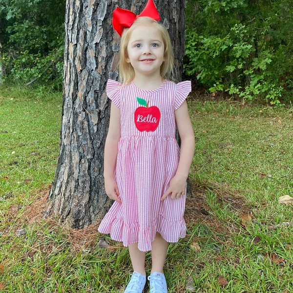 Monogram Back to School Apple Dress for Baby Toddler Girls Kids Apple ...