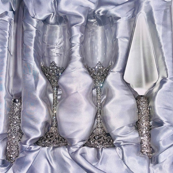 Swarovski Crystal Wedding Toast Set, Champagne Glasses, Weeding ...
