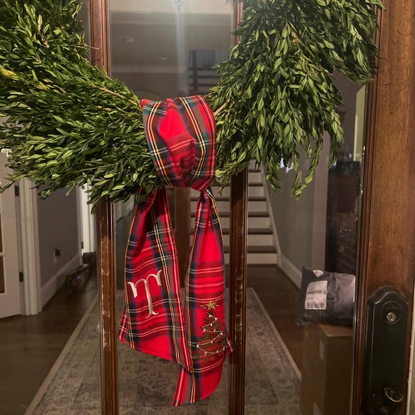 Chinoiserie Plaid Wreath Sash, Christmas Tree Door Wreath Sash, Royal ...