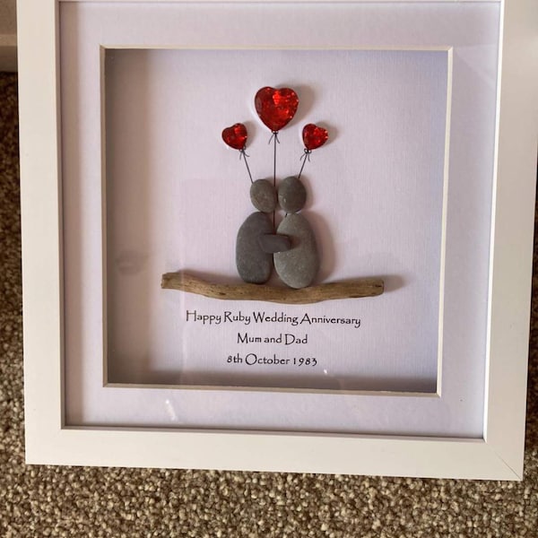 Ruby Wedding Anniversary Pebble Frame,personalised 40th Anniversary ...
