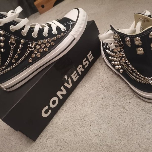 Studded CONVERSE Chucks Sneakers High Tops Black With Chains & Skulls ...