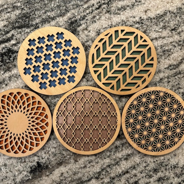 5-piece Unique Geometric Wood Coasters for Home Decor - Etsy