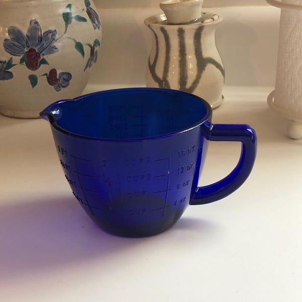 Cobalt Blue Glass 2 Cup Measuring Cup & Mixing Bowl W/ Markers ...