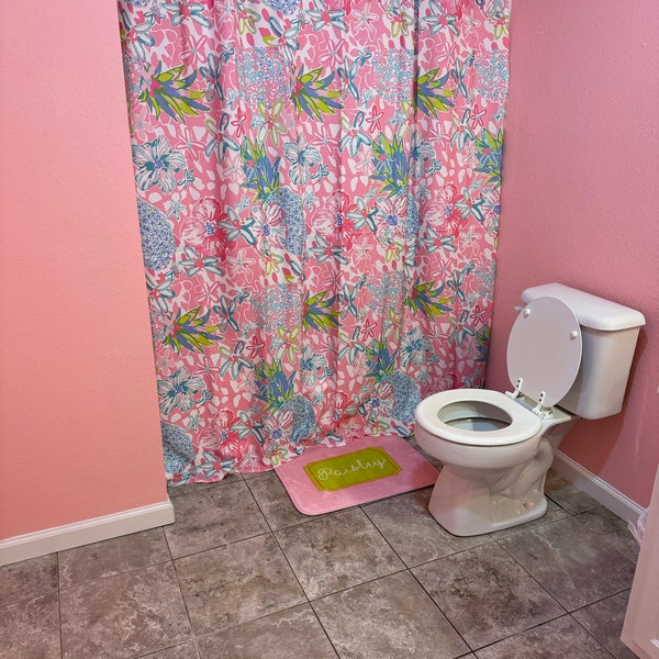 Preppy Bathroom Decor, Girls Shower Curtain, Pink and Lime Green ...
