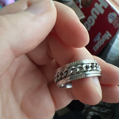 Mens Silver Chain Spinner Ring, Silver Stainless Steel Ring, Rotating ...