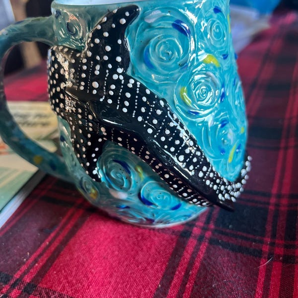 Hand-sculpted Whale Shark Mug: Van Gogh-inspired 3D Stoneware - Etsy