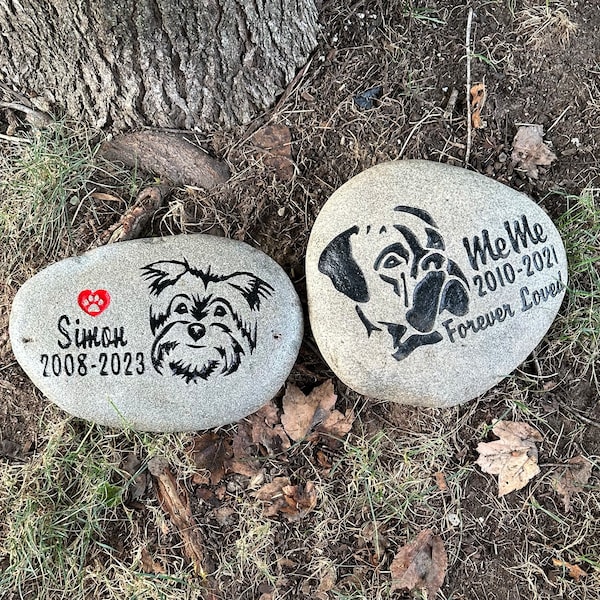 Pet Memorial Stone 9”/10” & 7”/8" Engraved Personalized Rock Stone ...
