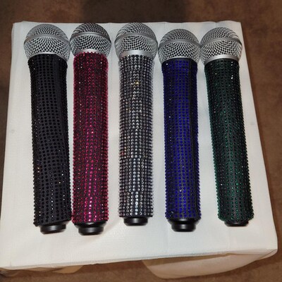 Solid Color Rhinestone Microphone Sleeve Cover for Corded and Wireless ...