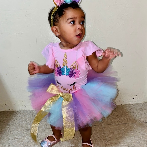 Unicorn Birthday Outfit, Unicorn Headband, Unicorn Rainbow Tutu Set ...