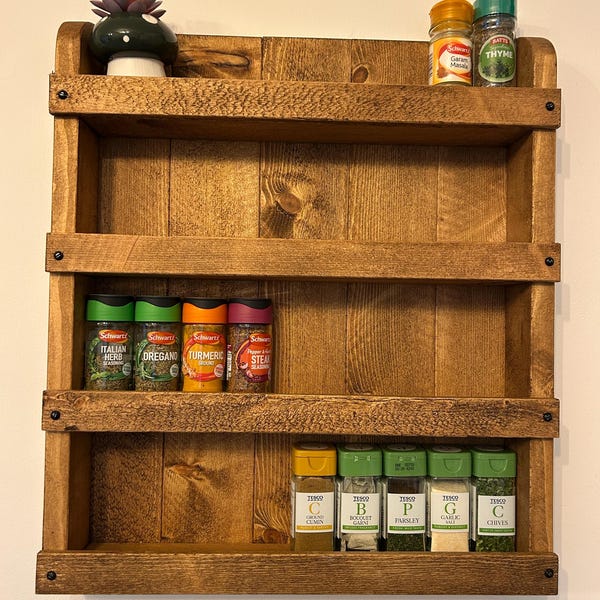 Rustic Spice Rack, Wooden Spice Rack, Wall Mounted Spice Rack, Free ...