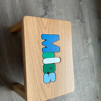 Solid Oak wood Name Personalized Puzzle Step Stool Pastel - Etsy