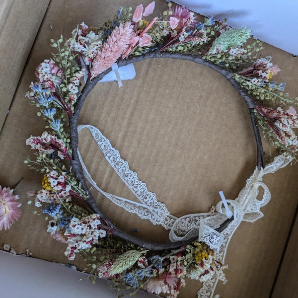 Spring Colored Dried Flower Wedding Crown, Bohemian Wedding Bride Crown ...