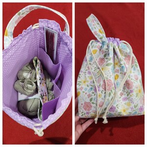 Knitting Project Bag, Summer Wildflower Floral Pink Drawstring Tote ...