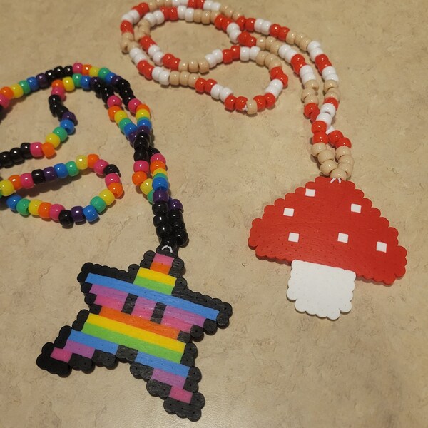 Trippy Rainbow Kandi Necklaces,uv Necklace,star Necklace,alien Necklace ...