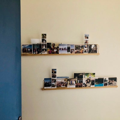 Photo, Polaroid & Postcard Shelf in Solid Chestnut Wood and Solid Brass ...