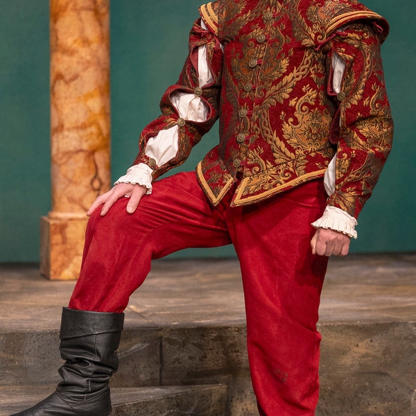 Authentic Men's Renaissance Elizabethan Medieval Red and Gold Doublet ...