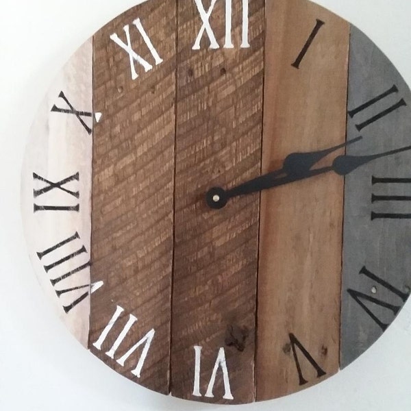 Wall Clock, Modern Rustic FARMHOUSE Decor, Round Clock, Grey Gray Brown ...