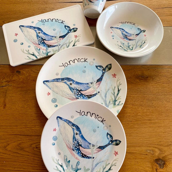 Kindergeschirr, personalisiert, Dschungeltiere, Kinderteller mit Namen, Taufgeschenk, Geschenk ...