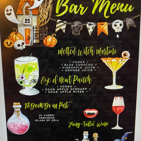 Halloween Bar Menu Sign: Editable Chalkboard Cocktails Template - Etsy