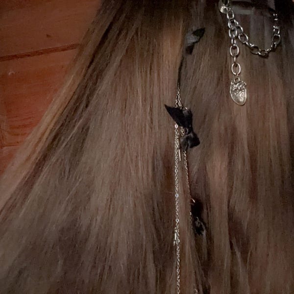 Tassel Hair Chain | Bow Hair Clip | Black - Etsy