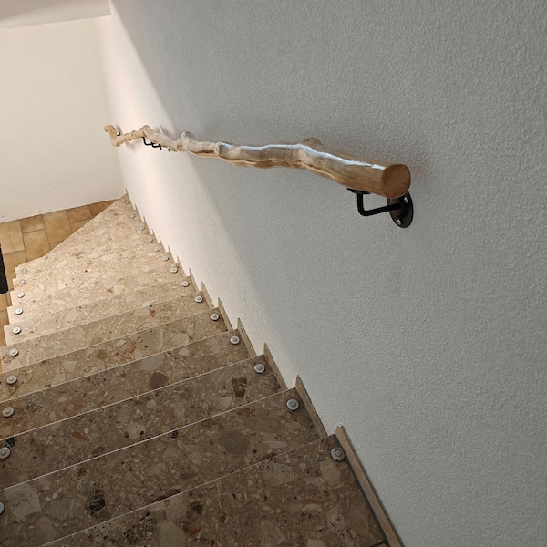 Handmade Wooden Handrail: Natural Finish, Wall Mounted Stair Railing ...