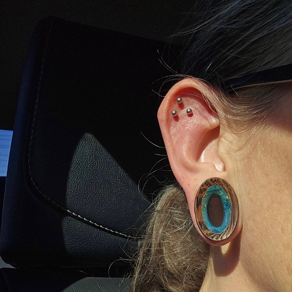 Organic Ear Plugs With Green Wood Inlay Wooden Green Gauges 10 12 14mm ...