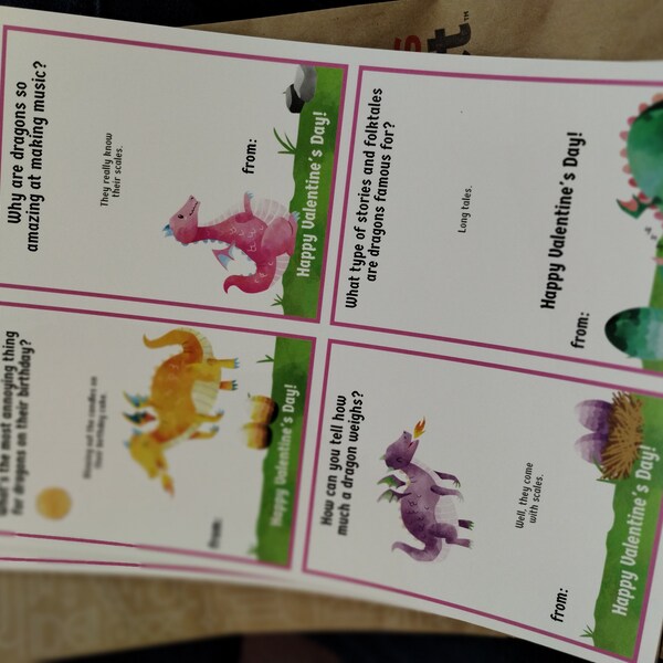 Girl Dragon Printable Valentine Cards for Kids Valentines Cards Instant ...