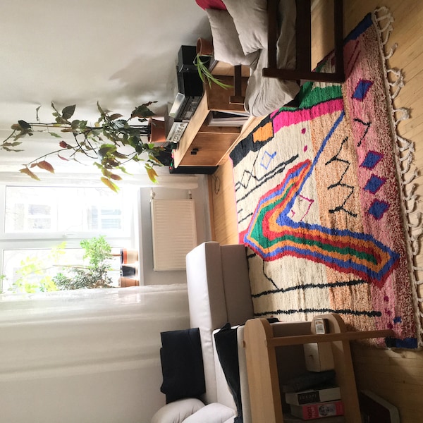 Soft GREEN WOOL Living Room ,berber Grid Pattern Rug ,stunning Moroccan ...