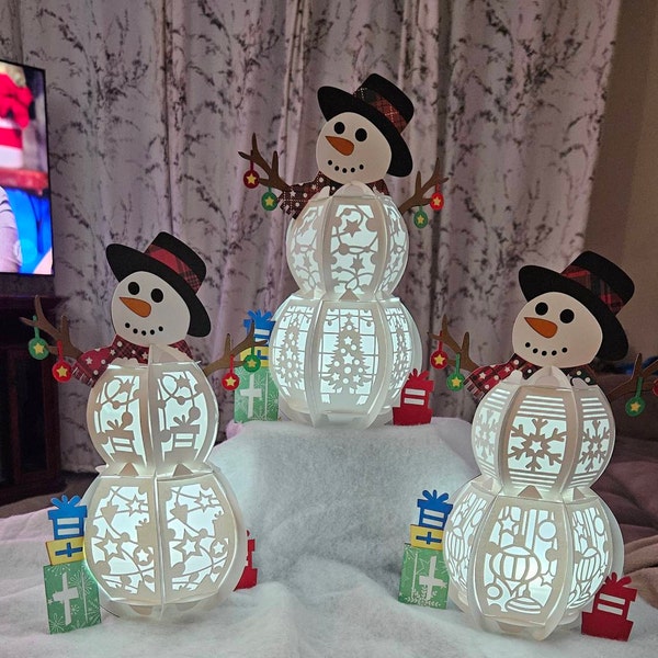 Set 3 Snowman Lantern SVG, Studio, PDF Templates V2 - DIY Christmas ...