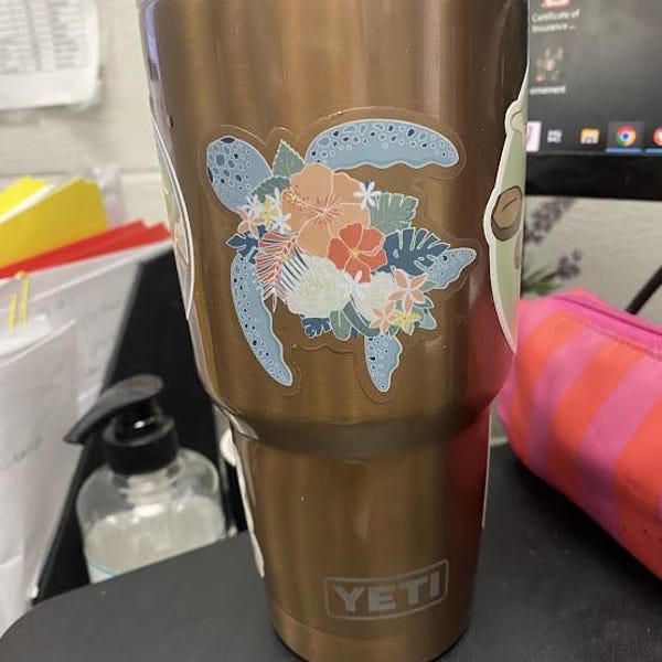 Sea Turtle With Flowers Clear Vinyl Sticker || Ocean Stickers Surf ...