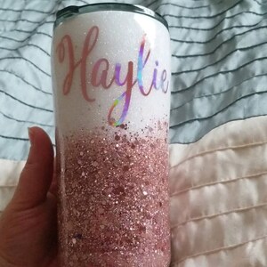 Glitter Tumbler, Blush Pink and Rose Gold, Chunky Glitter, Personalized ...