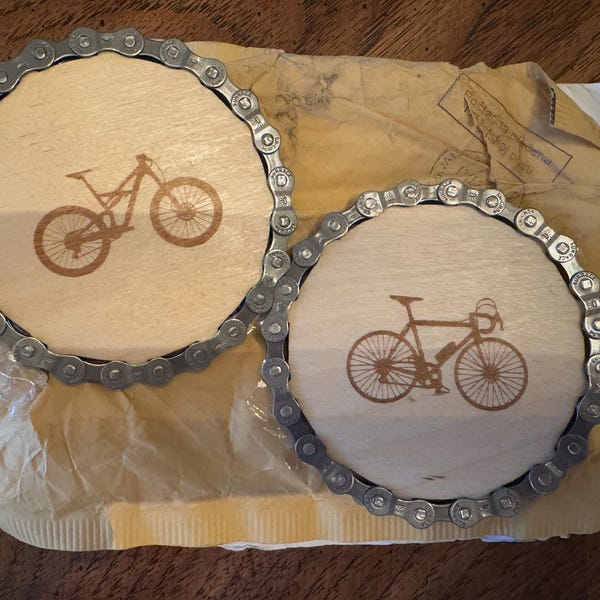 Engraved Bike Chain Coaster - Set of 1, 2, or 4 - 11cm (4.3in) Diameter ...