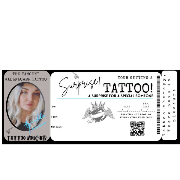 Tattoo Ticket Template, EDITABLE Tattoo Gift Card, Tattoo Gift Voucher ...