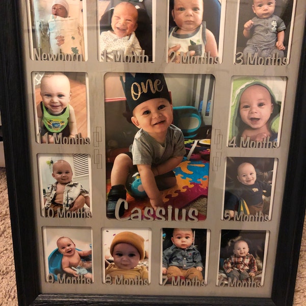 Baby First Year Personalized Frame - Holds Twelve 2.5" X 3.5" Newborn ...