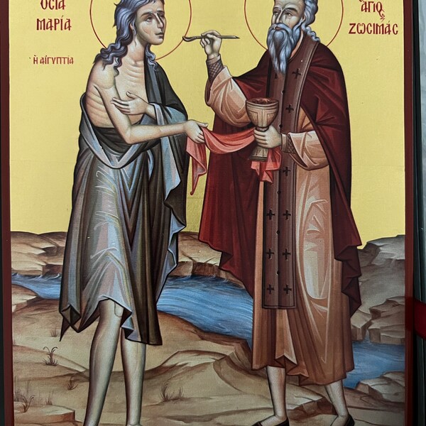 Saint Mary of Egypt and Saint Zosimas Orthodox Icon | GOLD LEAF 22k ...